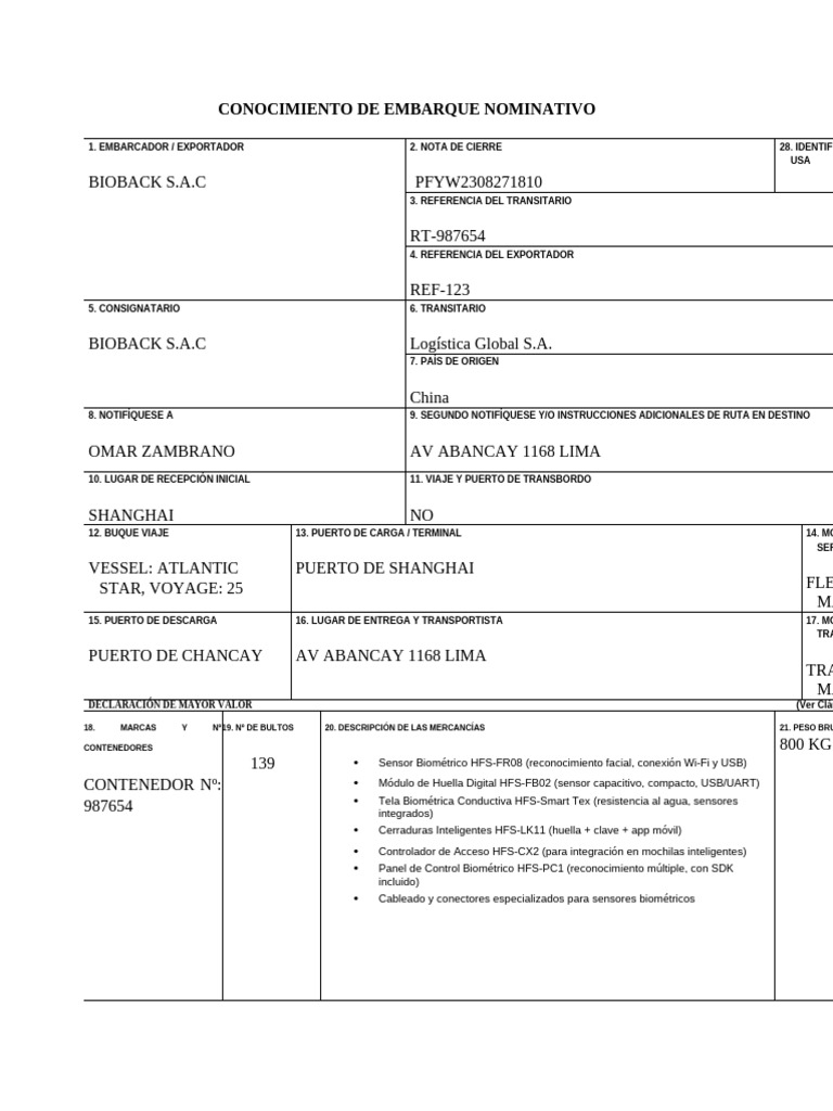 Formato de BL | PDF | Guía de carga