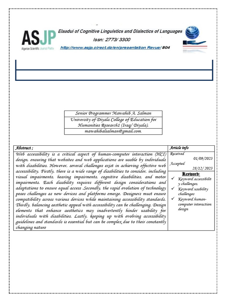 Accessibility and Usability Challenges in Human Computer Interaction Design | PDF | Human ...