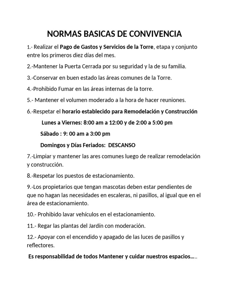 Normas Basicas de Convivencia | PDF