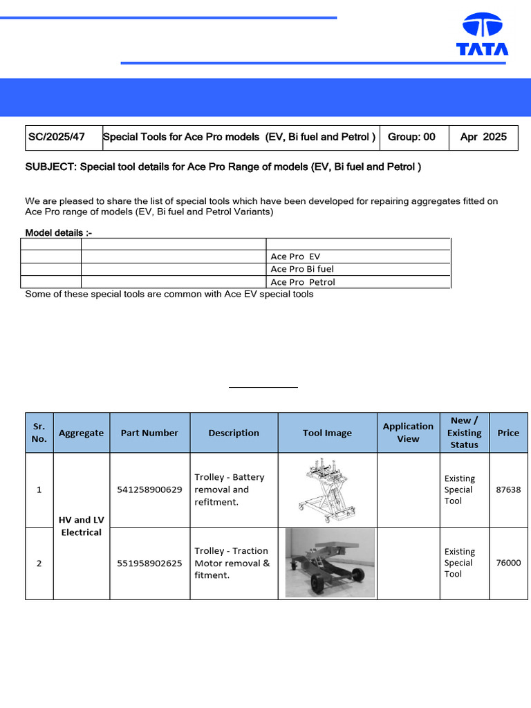 Ace Pro Special Tool Details | PDF | Axle | Vehicles