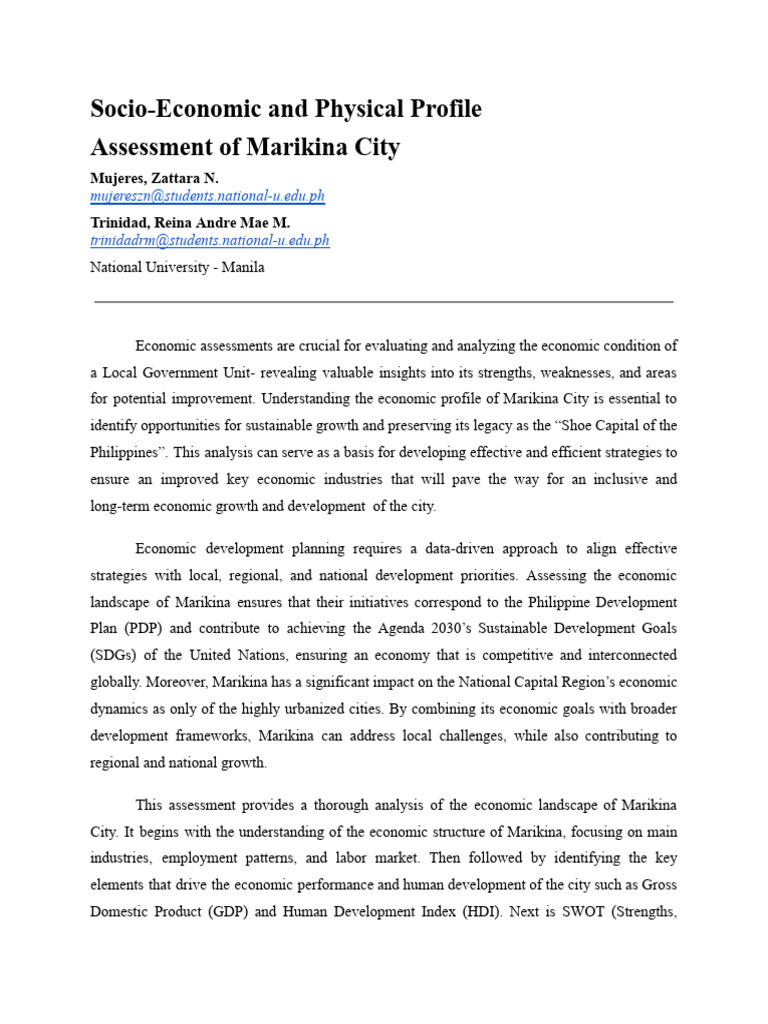 Marikina City Economic Profile Analysis | PDF | Climate Resilience ...