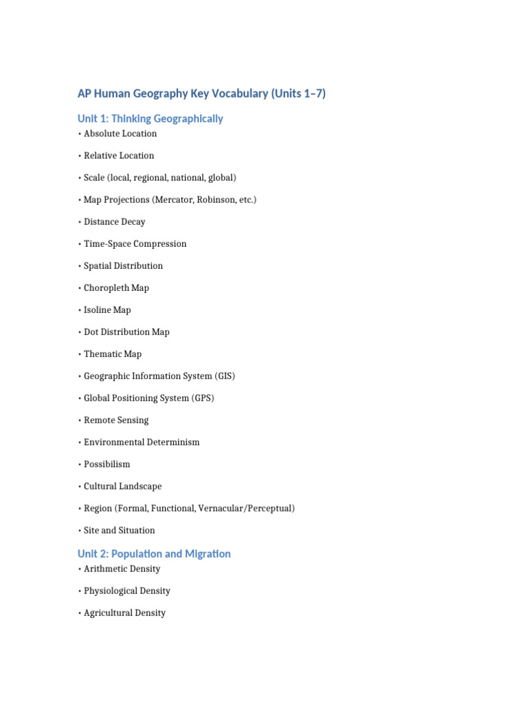 AP_Human_Geography_Vocabulary_Units_1_to_7 | PDF | Agriculture | Human ...