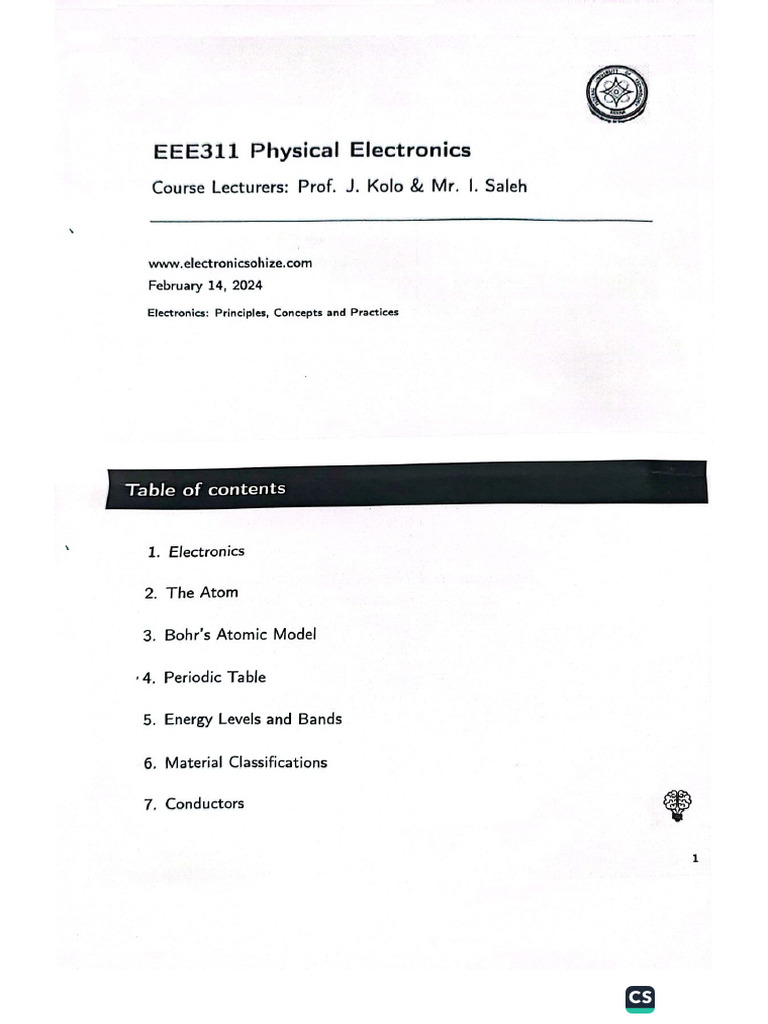 EEE311 Physical Electronics Part1&2 | PDF