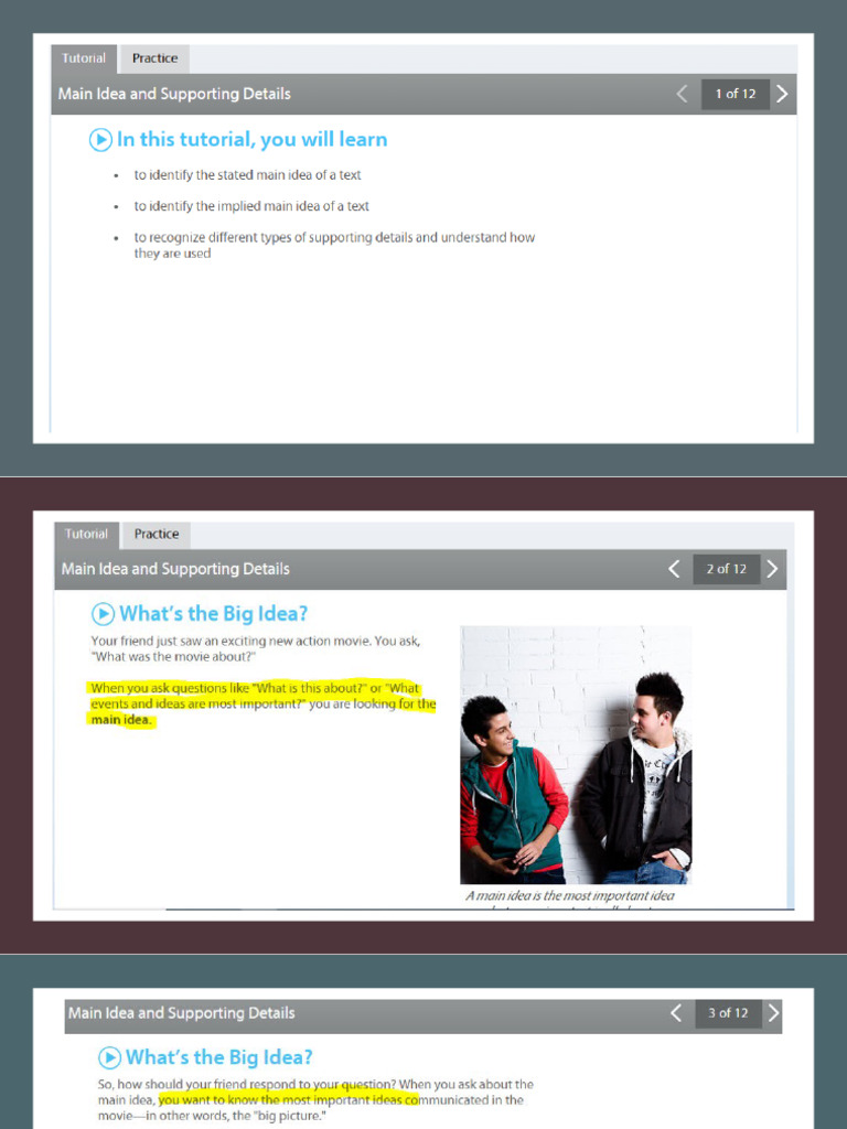 Main Idea and Supporting Details Tutorial | PDF