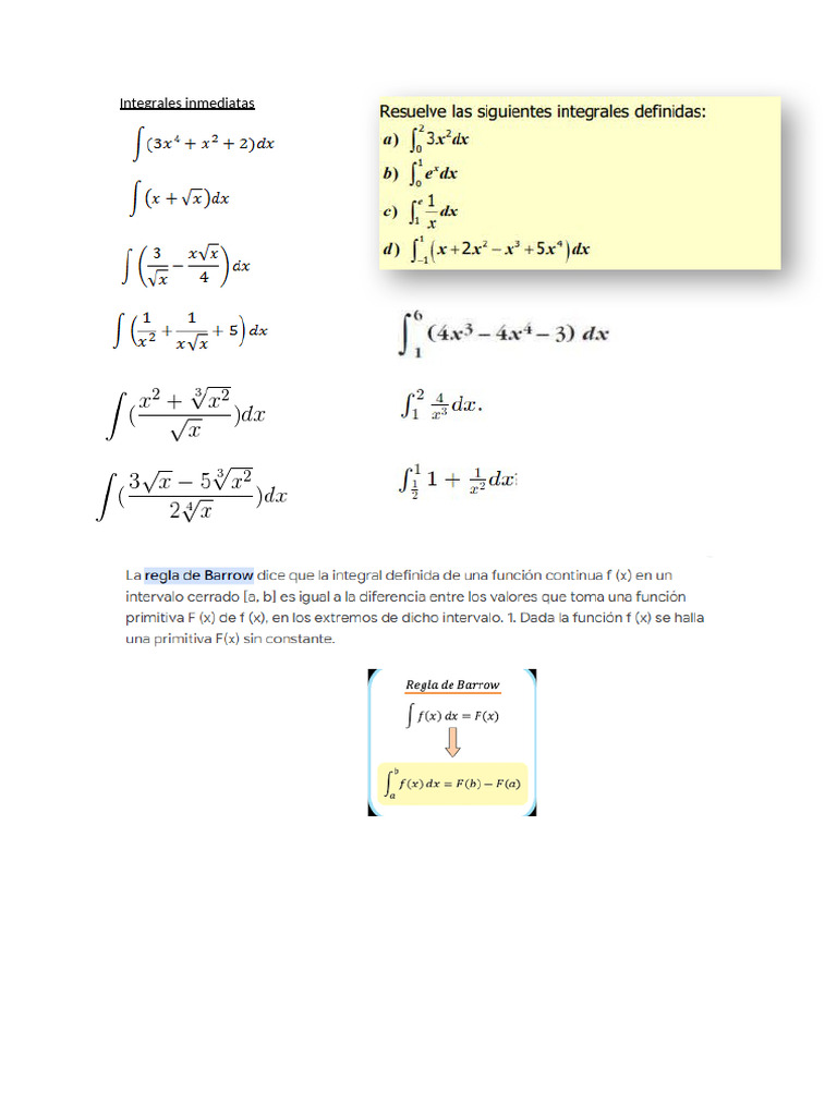 Guía de Integrales Inmediatas | PDF