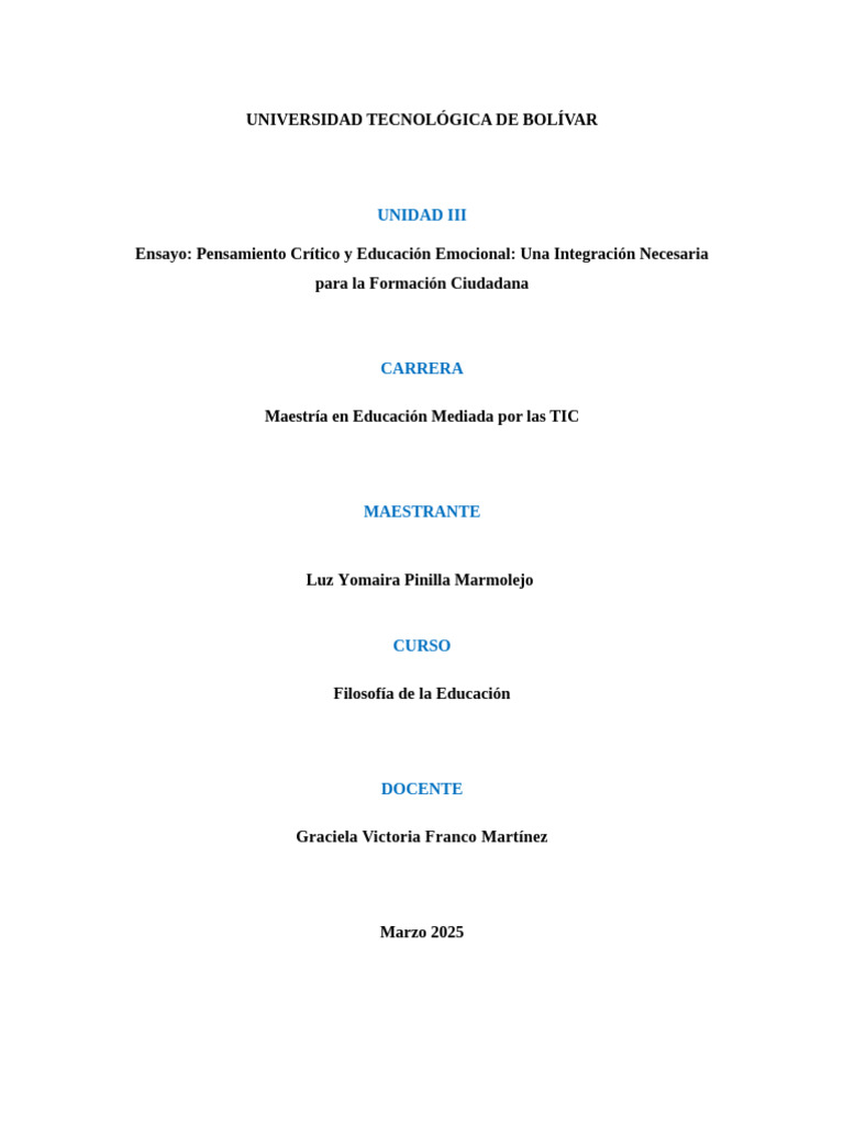 Integración de Pensamiento Crítico y Emocional | PDF | Enseñando | Las emociones