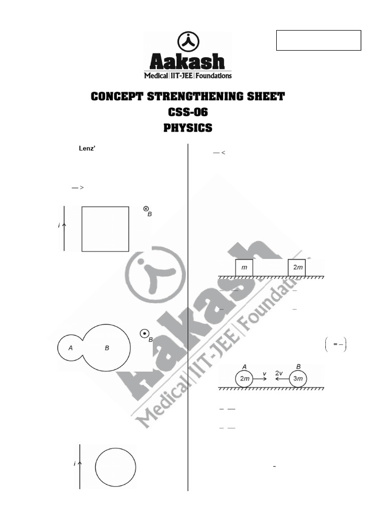 Concept Strengthening Sheet CSS 06 Based on CST 11& 12 Code a Physics ...