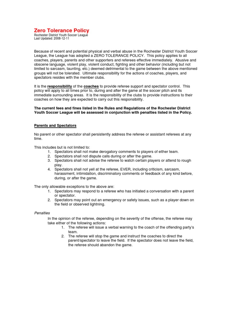 Zero Tolerance Policy | Referee | Association Football