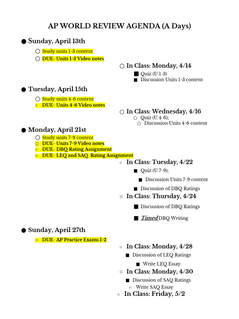 AP World Review Agenda A Days | PDF