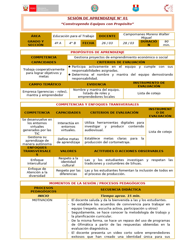4° - Sesión 1 - Emp | PDF | Evaluación | Iniciativa empresarial