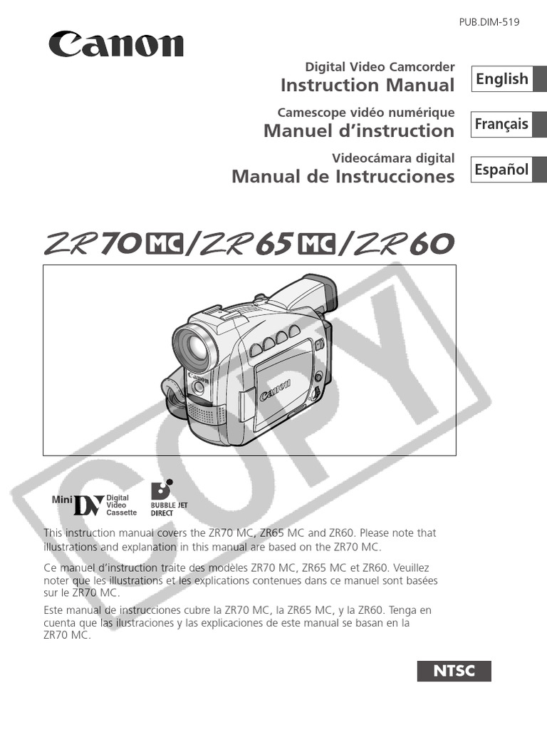 Canon Zr70 Manual | PDF | Camera | Sound Recording And Reproduction