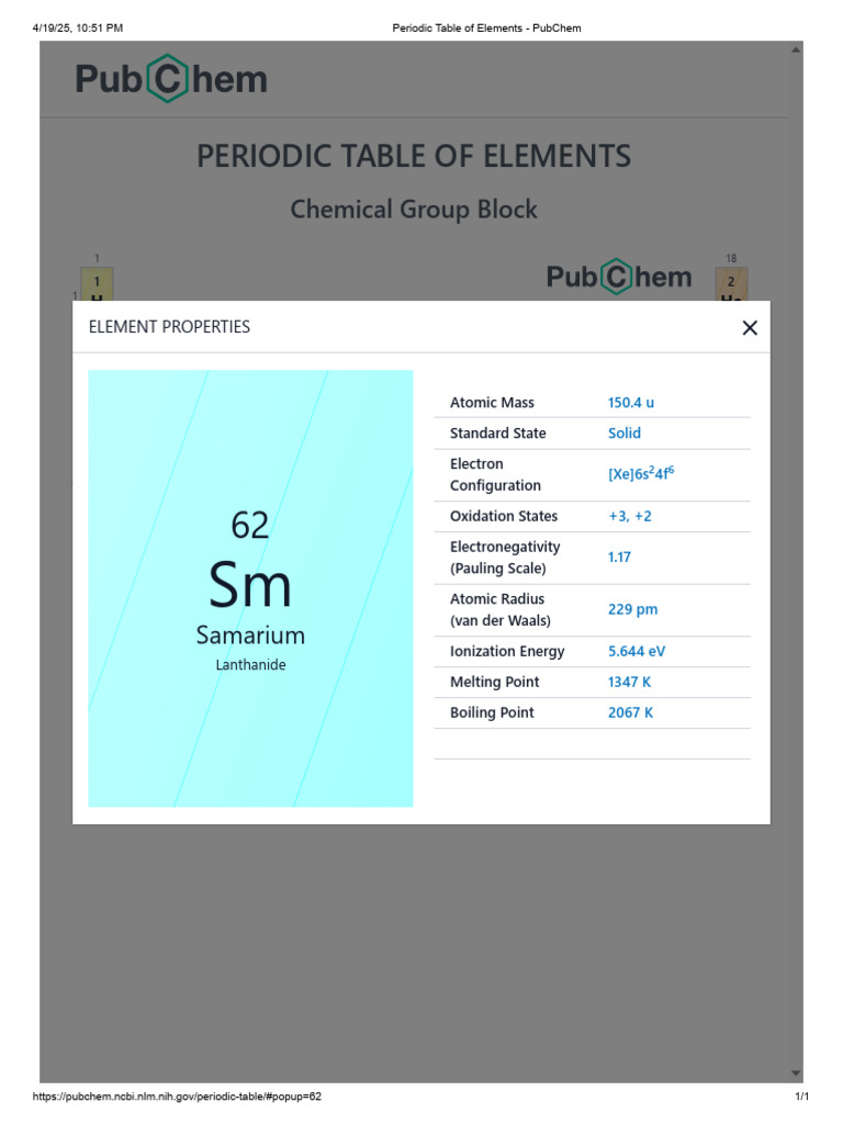 Periodic Table of Elements - SM - PubChem | PDF | Periodic Table | Sets Of Chemical Elements