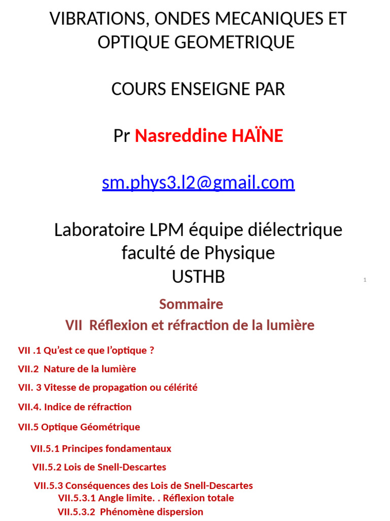 Vibration Et Ondes Optique Cours Reflexion Et Refraction de La Lumiere ...