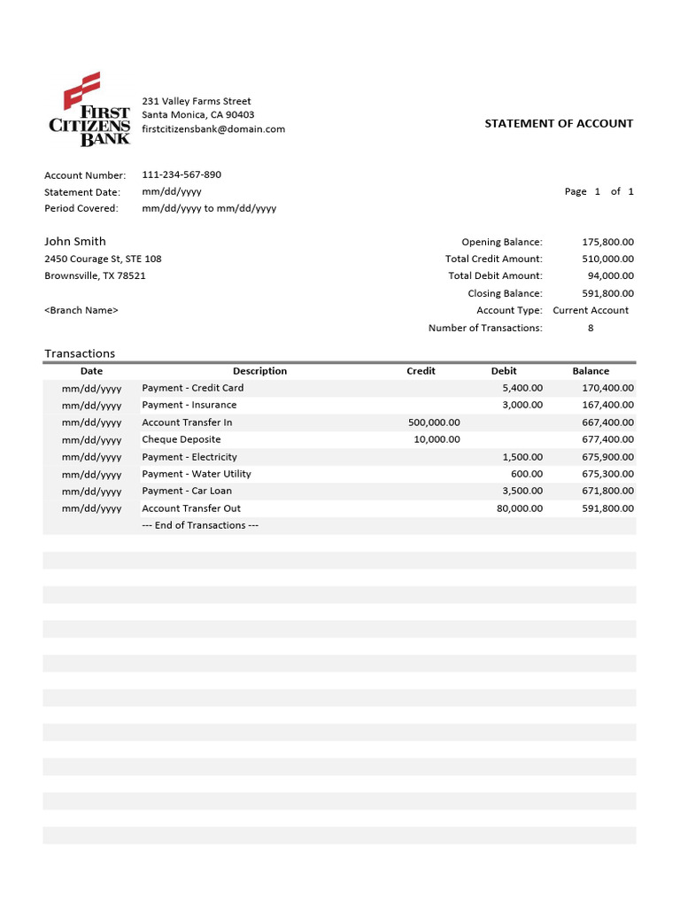 Bank Statement Template 1 TemplateLab | PDF