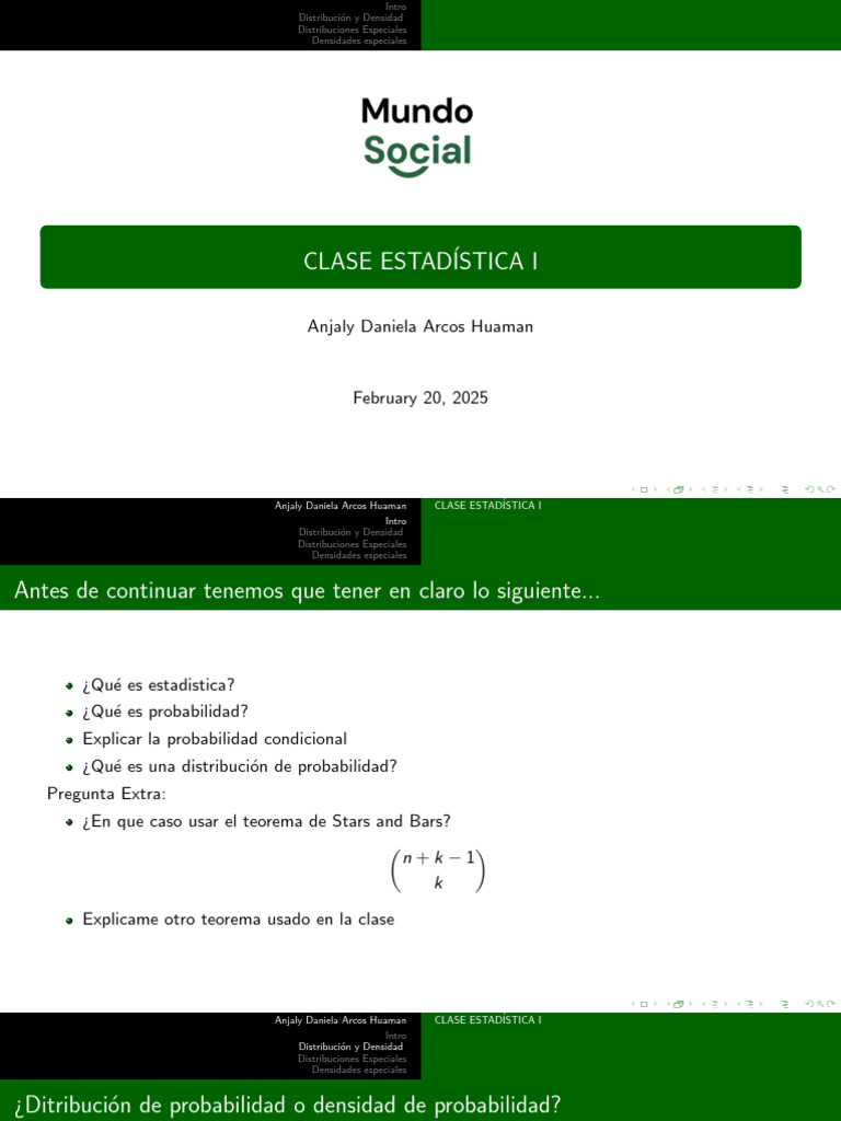 Beamer 2 de Estadística I | PDF | Distribución de veneno | Enseñanza de matemática