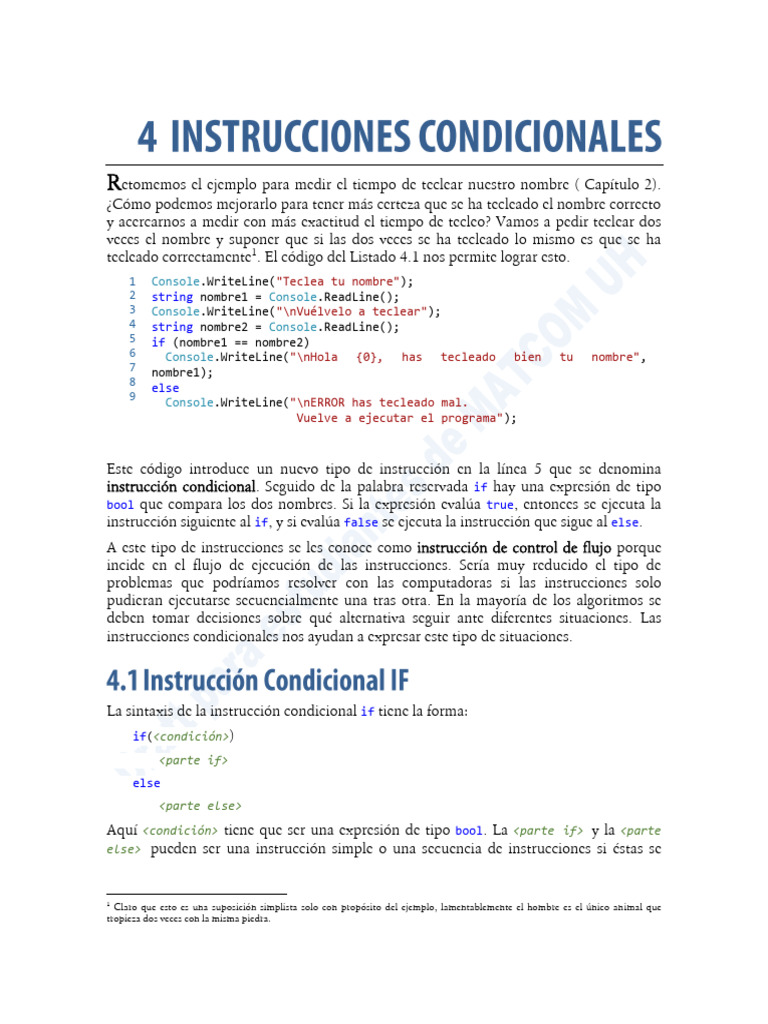 Cap 04 Instrucciones Condicionales | PDF | C Sharp (lenguaje de programación) | Lenguaje de ...