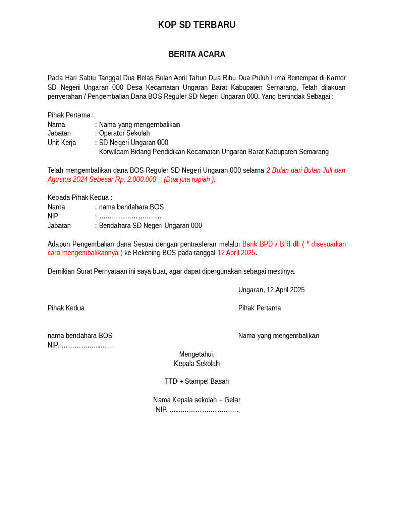 Berita Acara Pengembalian | PDF