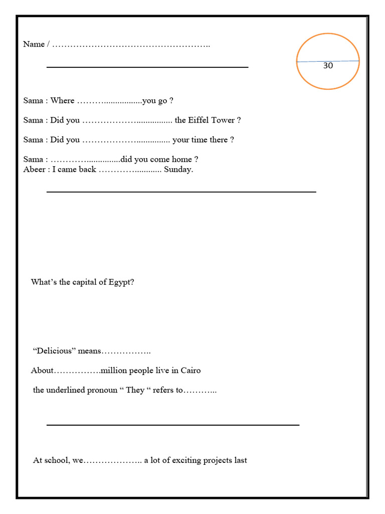 Test On The Fifth Unit 1st Prep 2022 | PDF