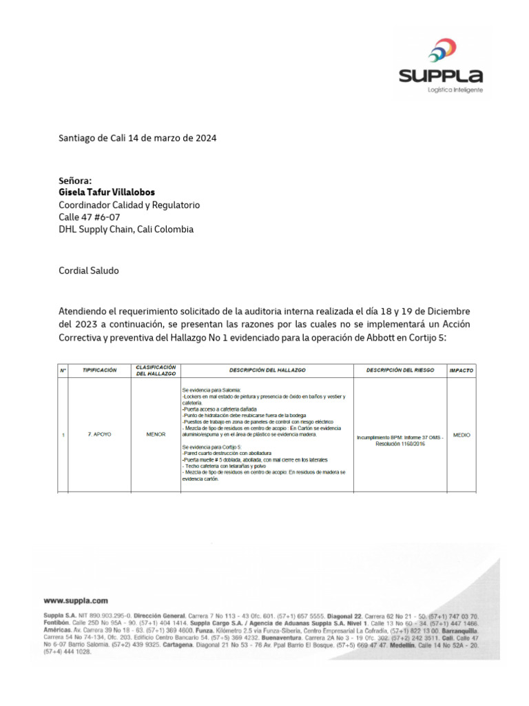 Comunicado de Las Actividades Auditoria Interna Hallazgo 1 Firma Cisa | PDF