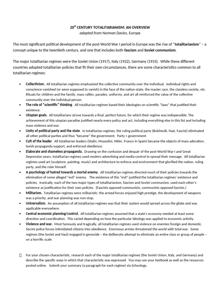 Overview of 20th Century Totalitarianism | PDF | Totalitarianism | Fascism