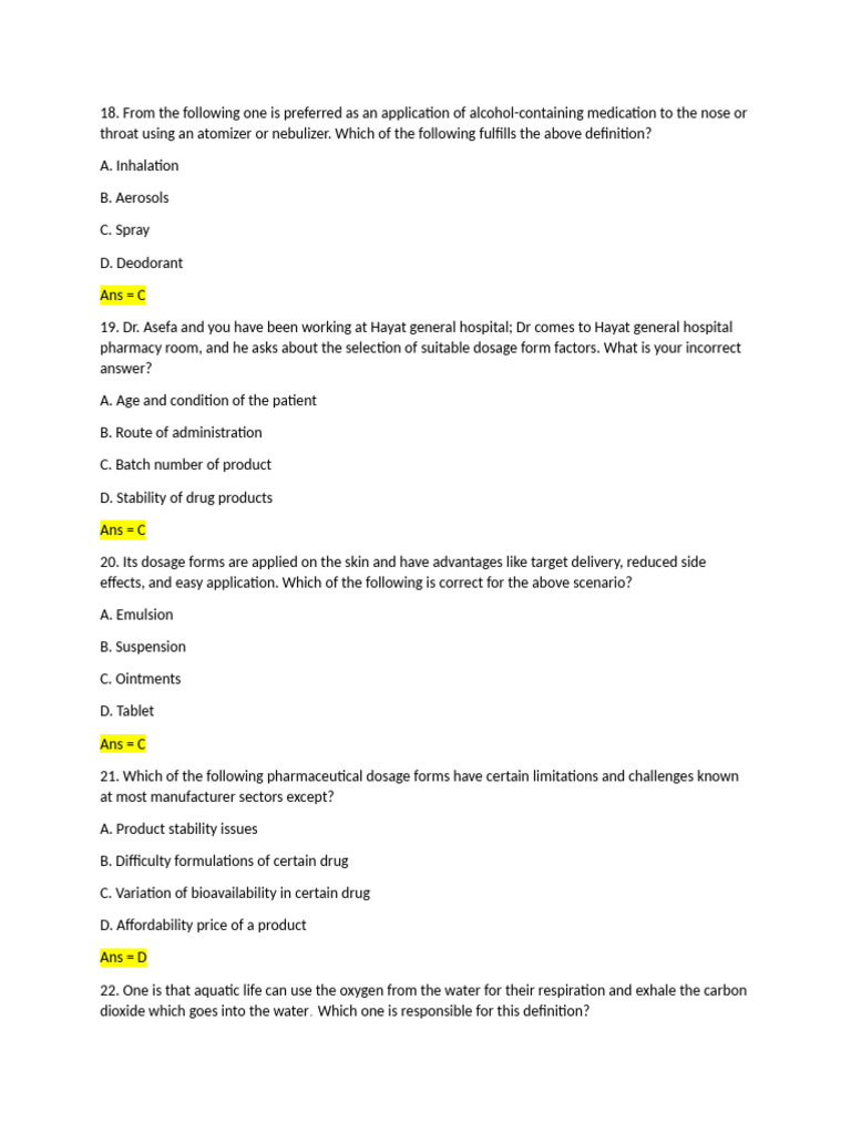 PART-2 Dosage Form Sample question-IPP | PDF | Emulsion | Chemical ...