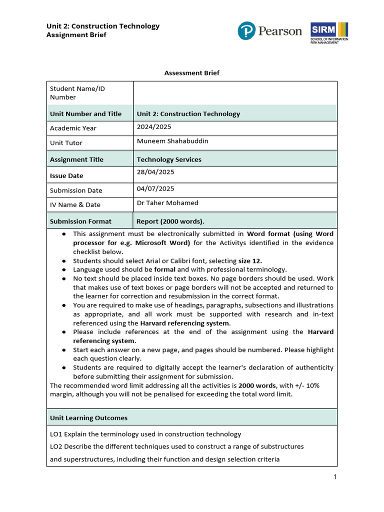 U2 EV Assignment Brief Draft | PDF