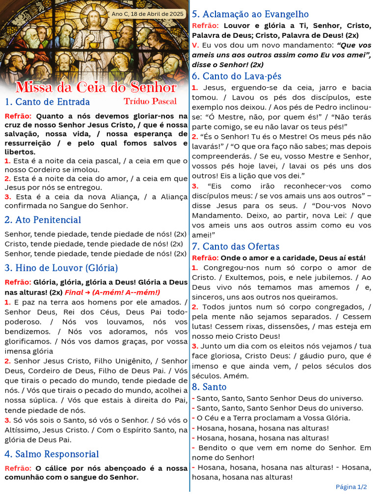 Missa da Ceia do Senhor: Celebração e Cânticos | PDF | Eucaristia | Jesus