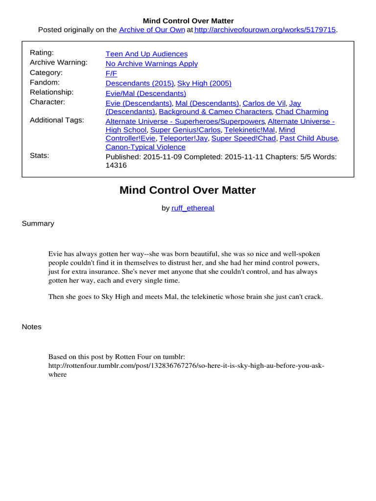Mind Control Over Matter | PDF