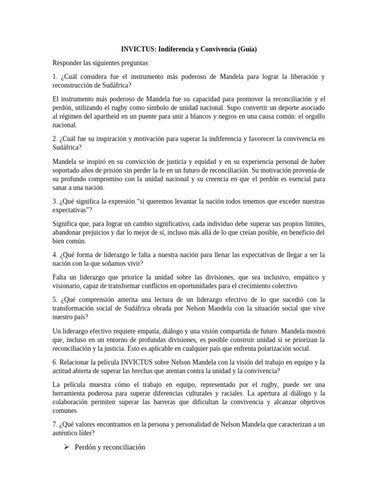INVICTUS | PDF | Nelson Mandela | Perdón