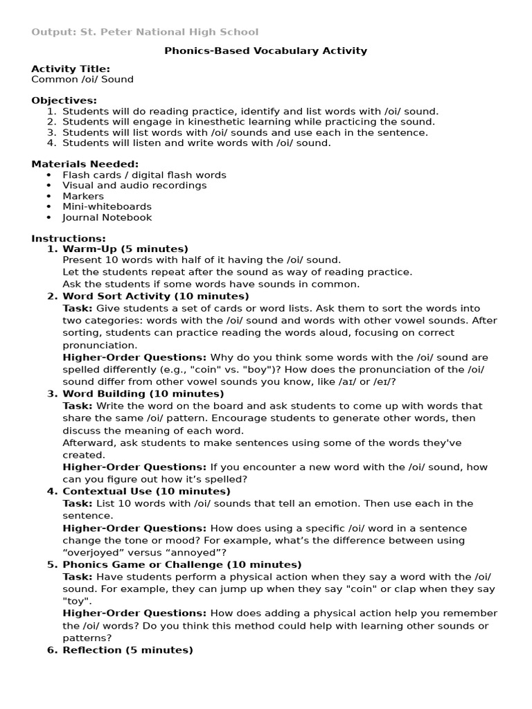 PHONICS BASED VOCABULARY ACTIVITY | PDF | Linguistics | Learning