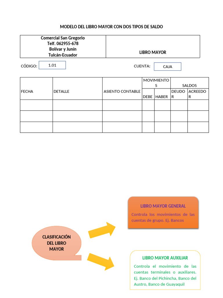 Modelo de Libro Mayor con Saldos | PDF