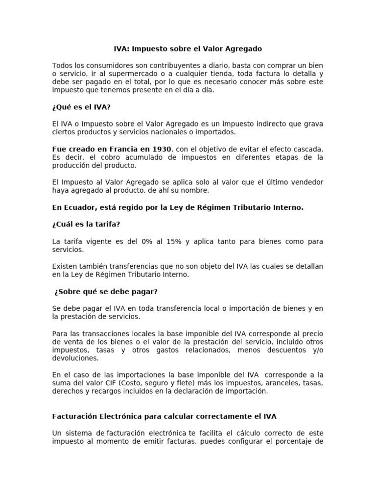 Guía Completa sobre el IVA en Ecuador | PDF | Impuesto al valor ...