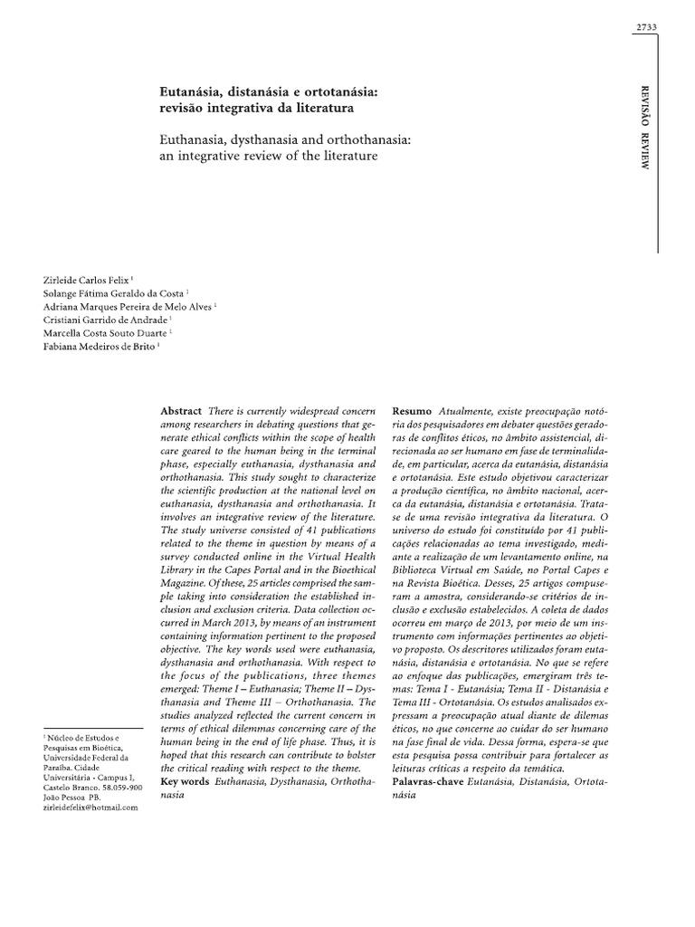 FELIX Et Al, 2013. Eutanásia, Distanásia e Ortotanásia Revisão Integrativa Da Literatura | PDF