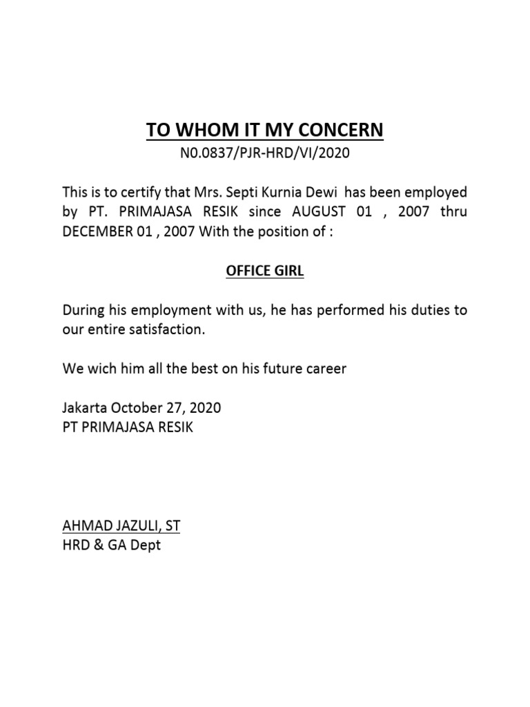 To Whom It My Concern | PDF