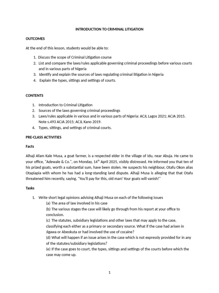 Week 3 - Introduction To Criminal Litigation Lesson Plan | PDF | Political Law | Justice