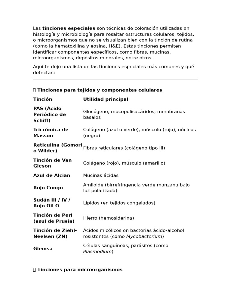 Las Tinciones Especiales Son Técnicas de Coloración Utilizadas en ...