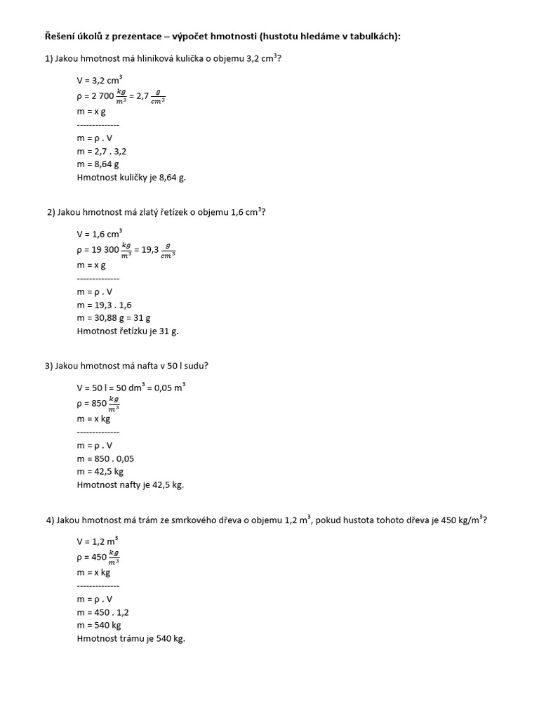 Reseni Hmotnosti | PDF