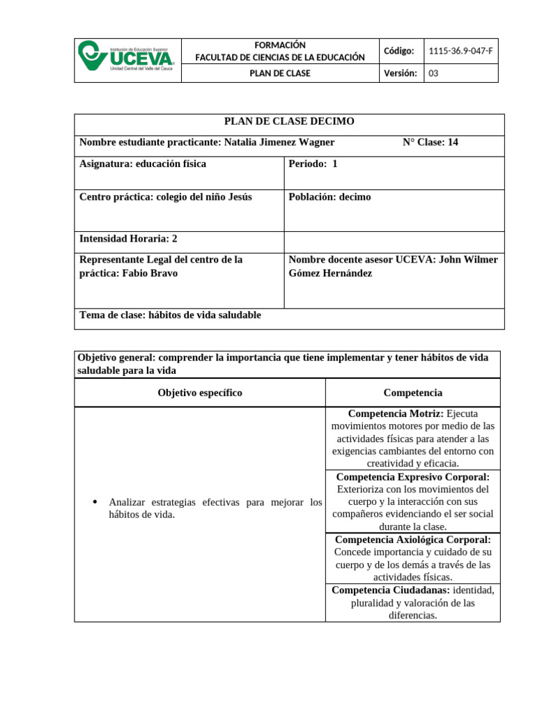 Plan de Clase: Hábitos Saludables en Educación Física | PDF | Enseñando ...