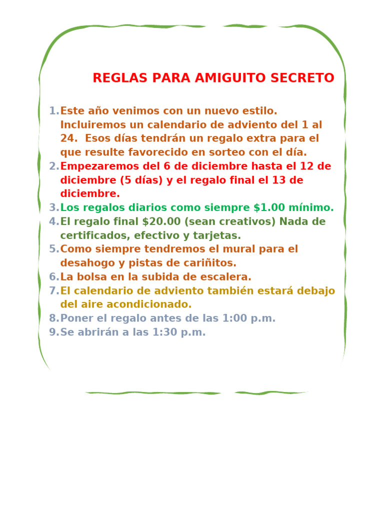 Reglas Amigo Secreto 2024 | PDF