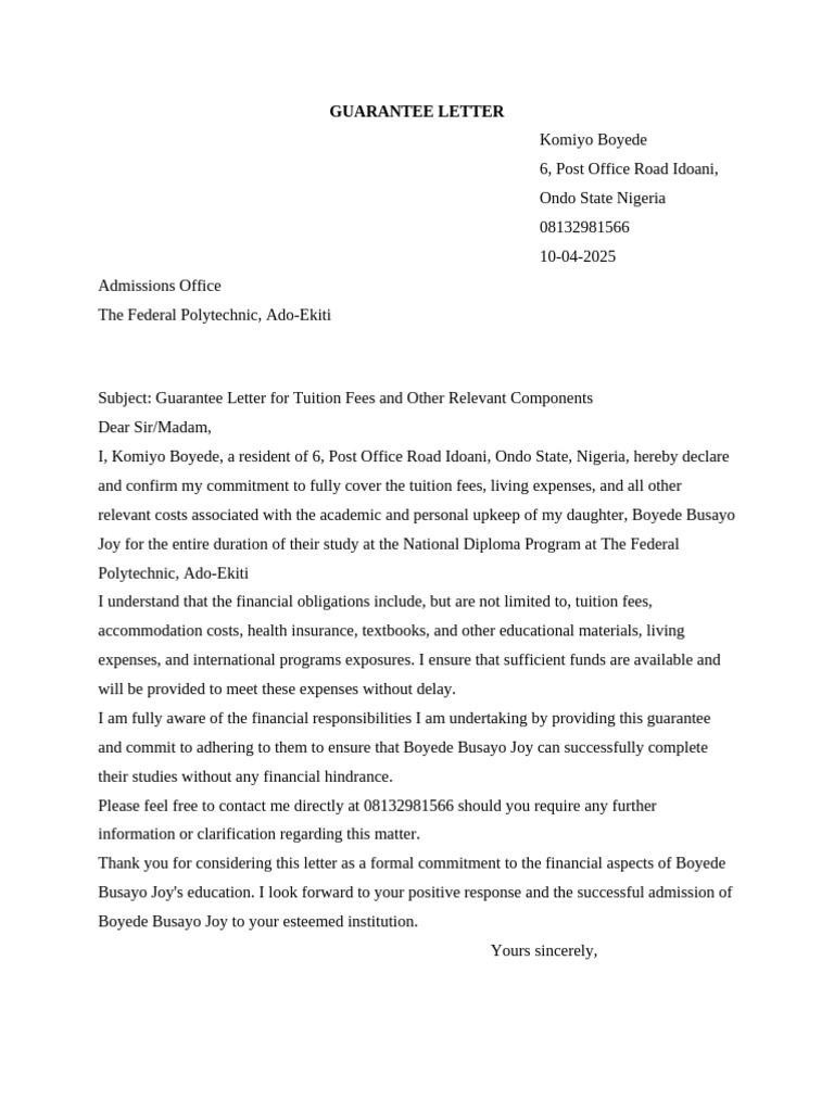 Guarantee Letter Template | PDF