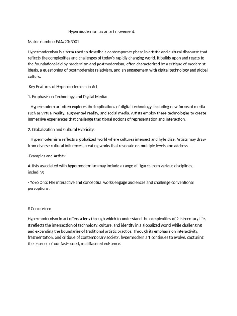 Hypermodern of Art Movements | PDF