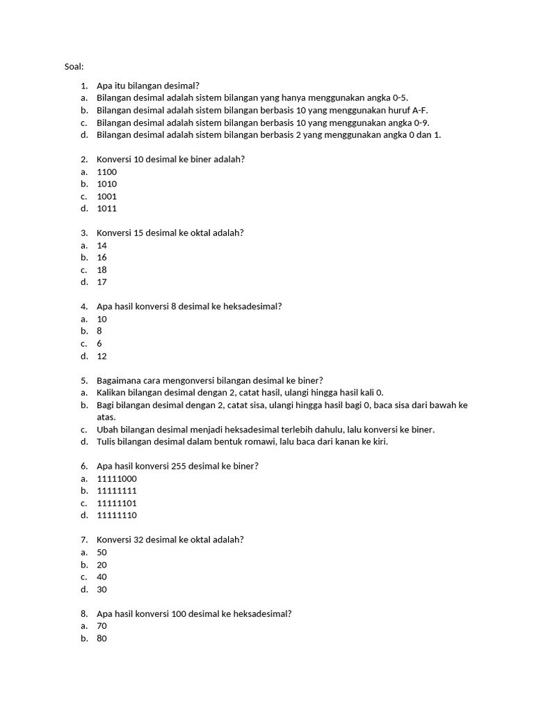 Konversi Bilangan Desimal dan TIK | PDF