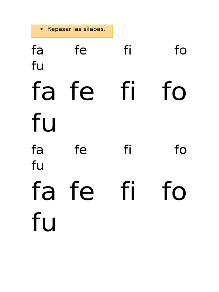 Actividades con el fonema fa fe fi fo fu | PDF