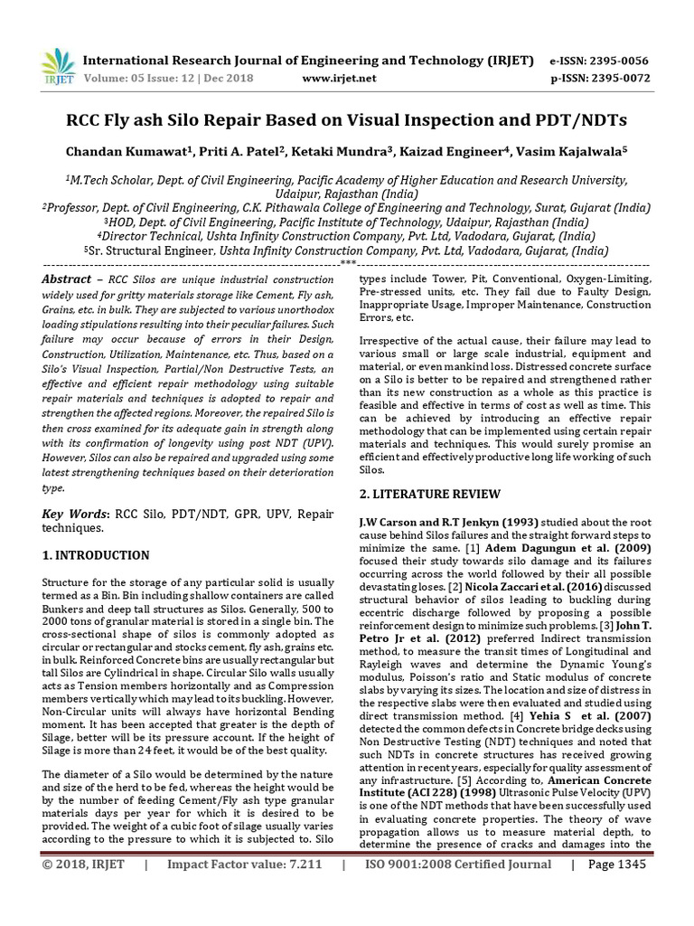 RCC Fly Ash Silo Repair Based On Visual Inspection and PDT - NDTs | PDF ...