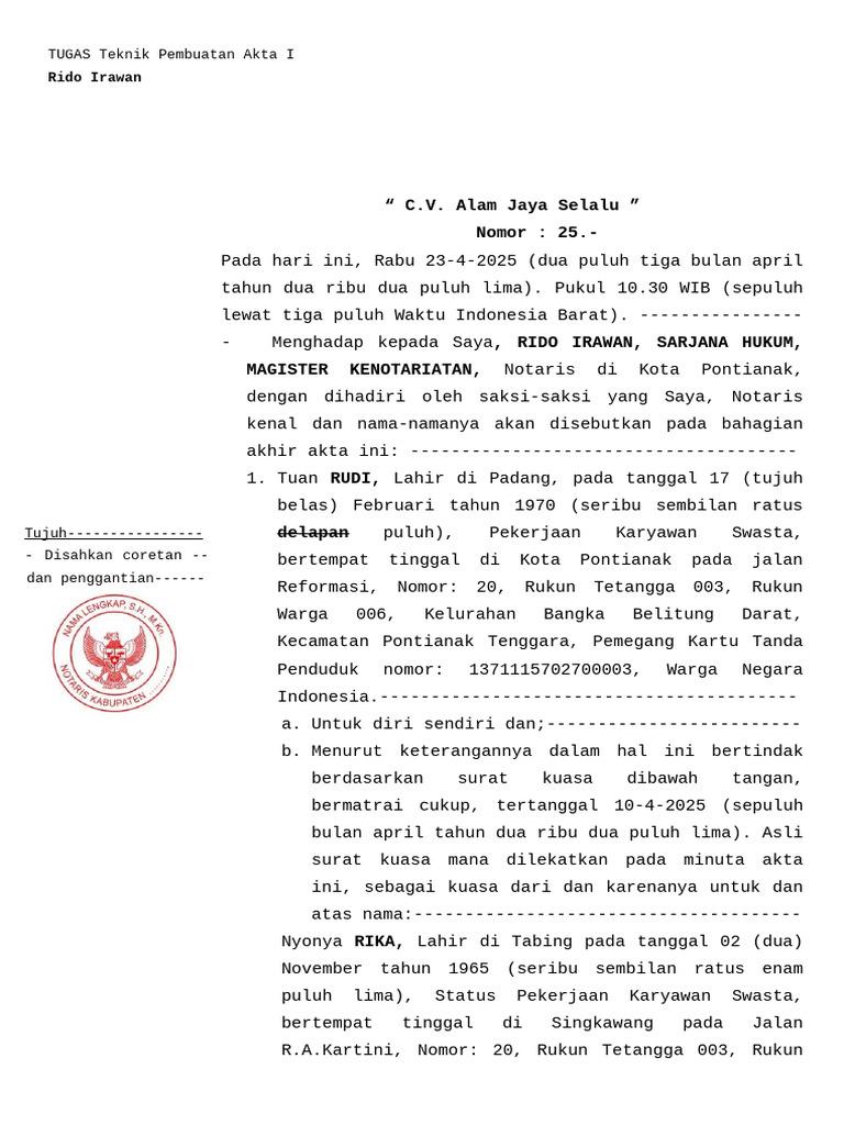 Akta Pendirian CV | PDF