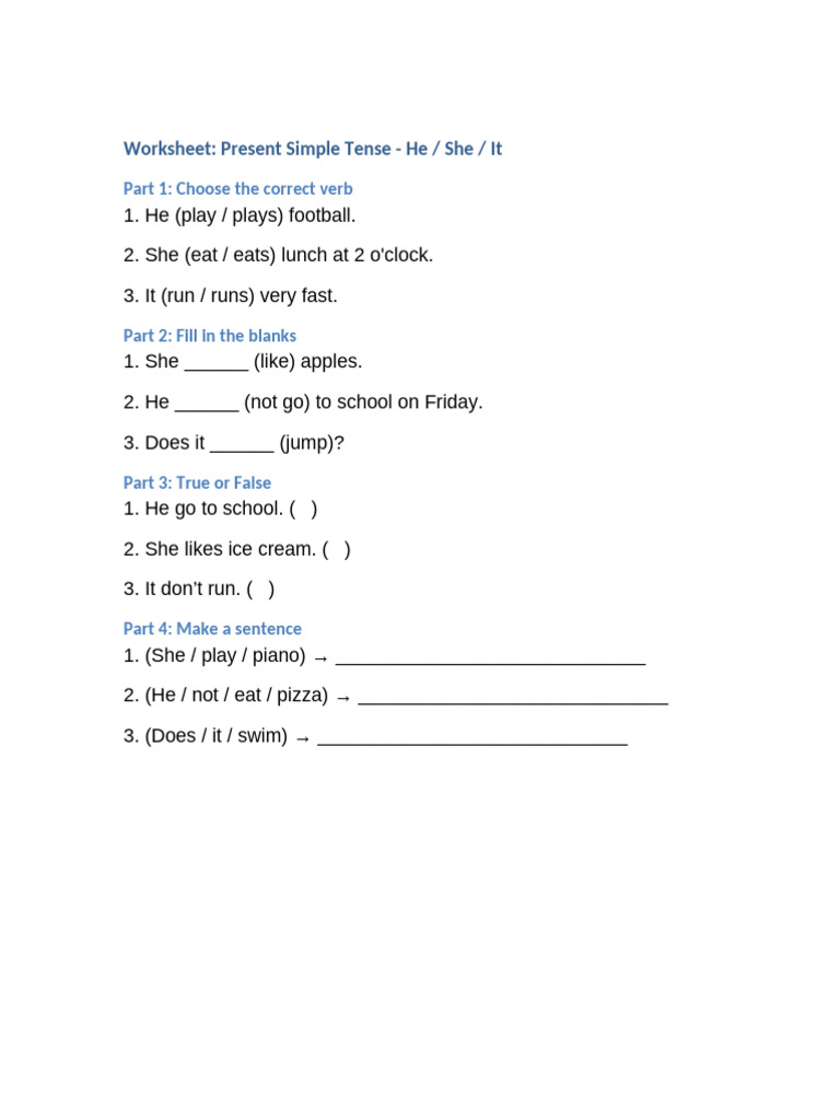Present Simple Worksheet Grade3 | PDF
