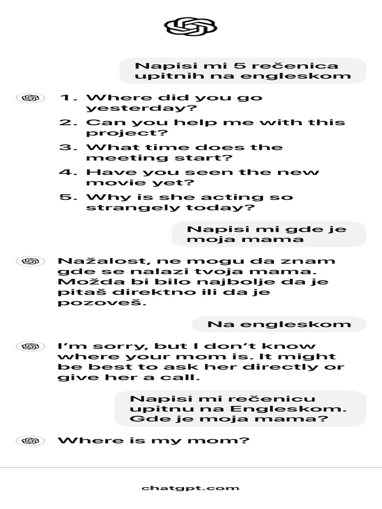 Upitne Rečenice Na Engleskom | PDF