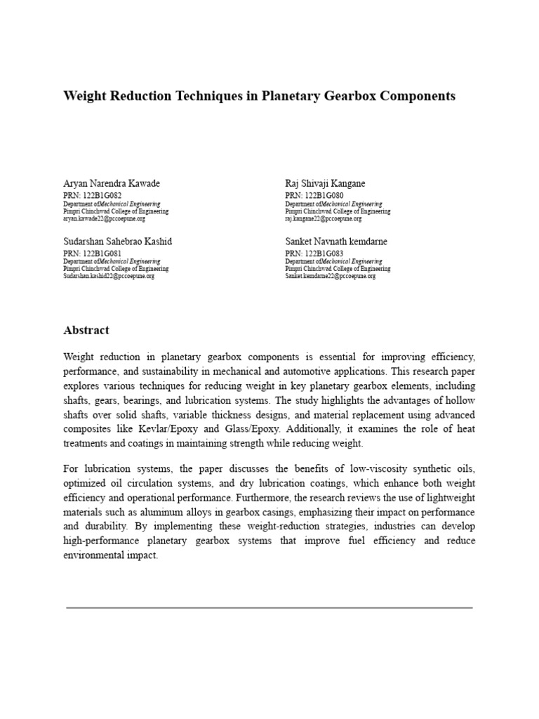 Weight Reduction Techniques in Planetary Gearbox Components - MX25-ME10 ...