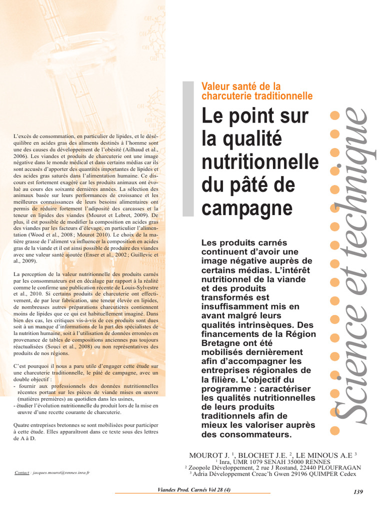 Valeur nutritionnelle du pâté de campagne | PDF | Viande