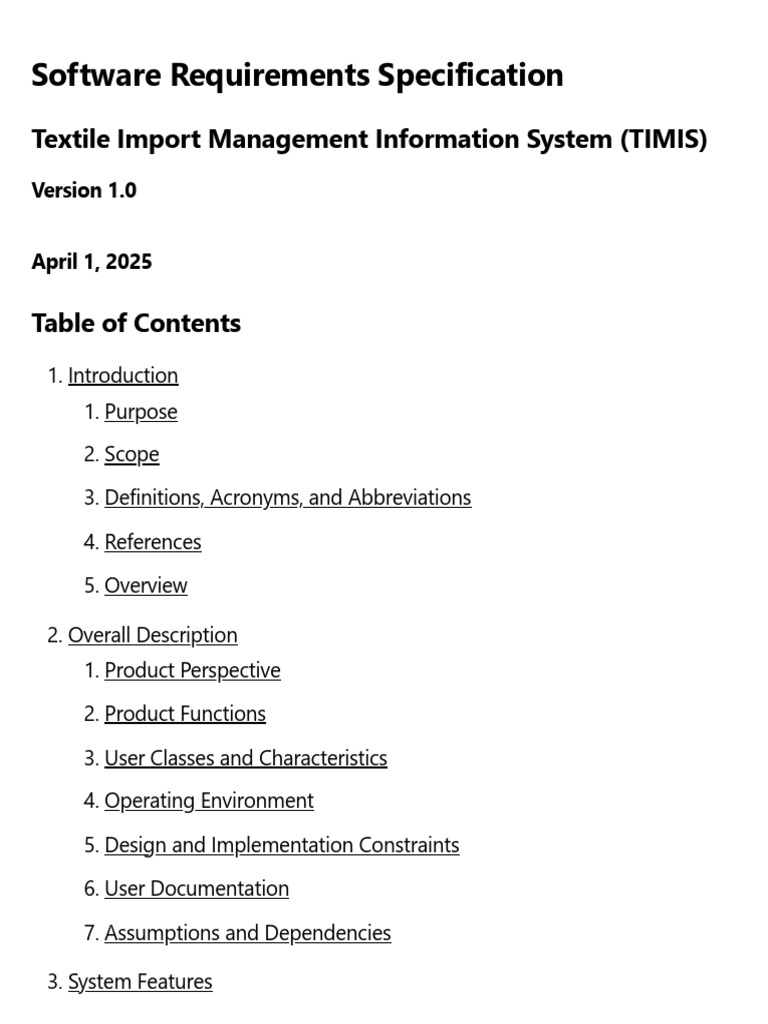 Textile Import Management System SRS | PDF | Cargo | Inventory